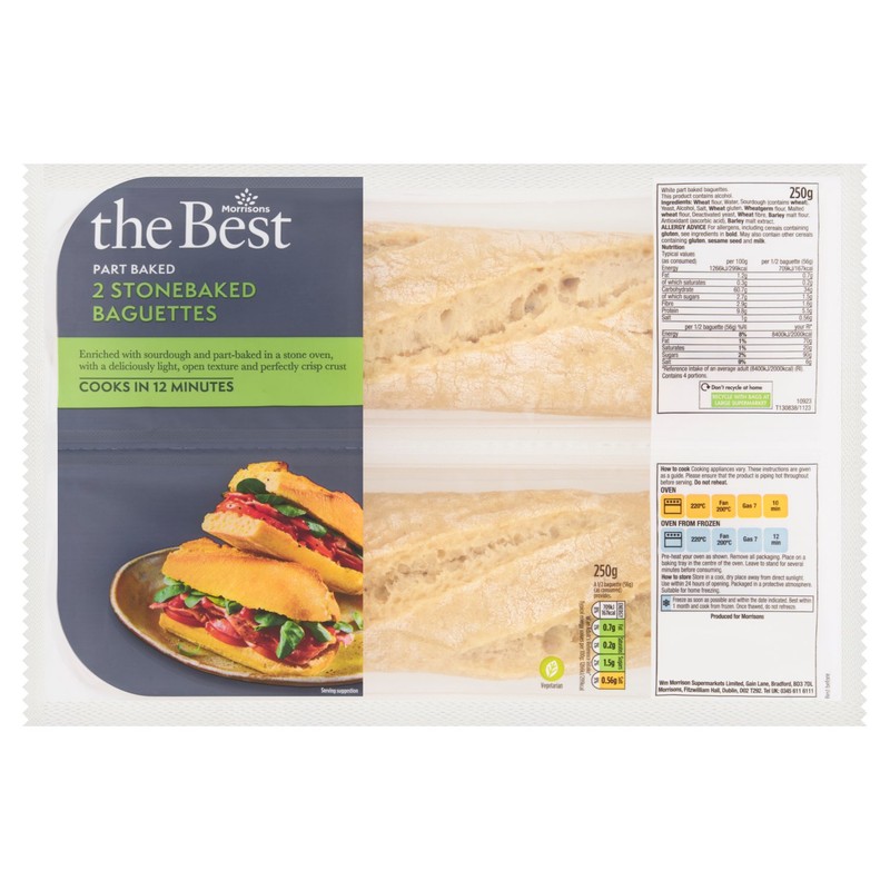 Morrisons The Best Part Baked Sourdough Stonebaked Baguettes ...