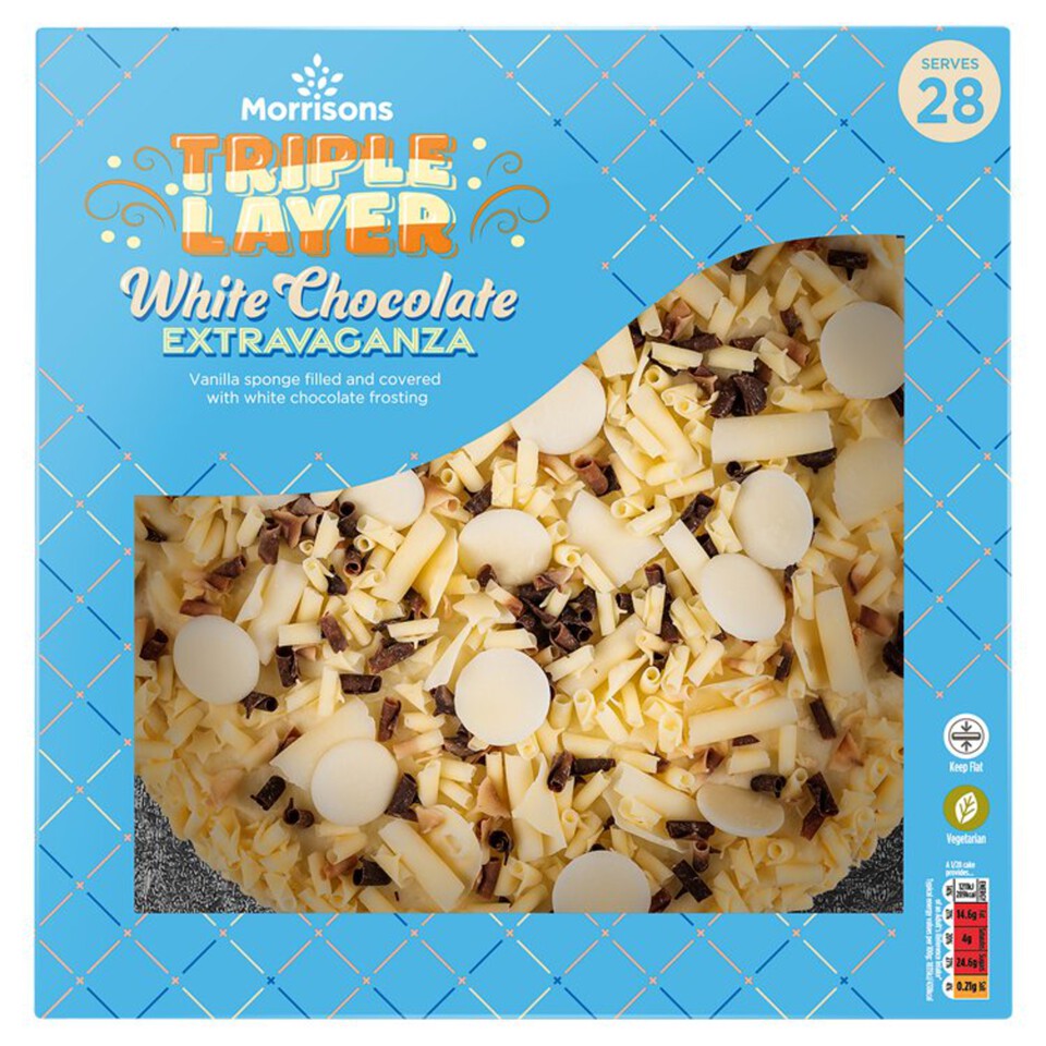 Morrisons Triple Layer White Chocolate Extravaganza Cake Serves 28 ...