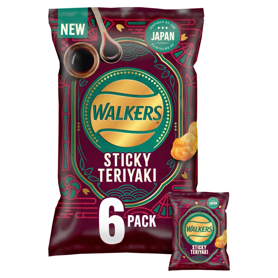 Walkers Sticky Teriyaki Flavour Sharing Crisps Multipack 6x25g ...