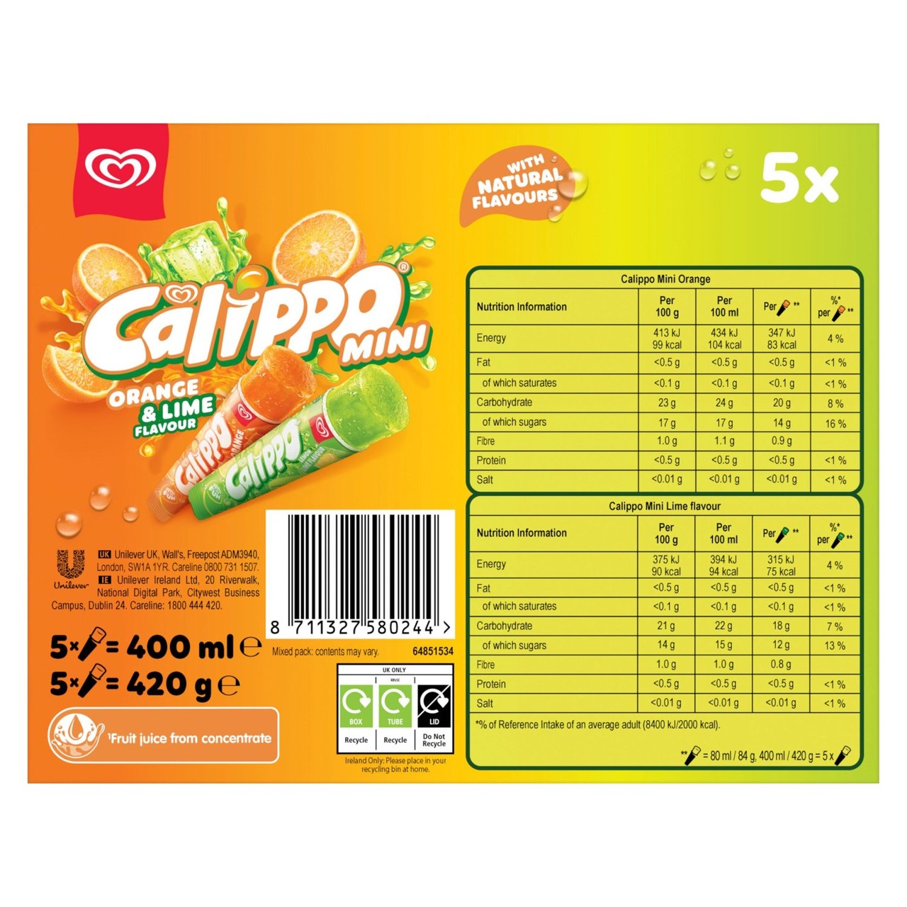 Calippo Mini Orange & Lime Ice Lollies 5 x 80ml - Morrisons Online ...