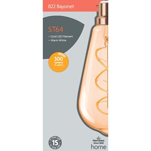 Morrisons LED ST64 Filament 300 Lumens 4W Gold Bc Light Bulb ...