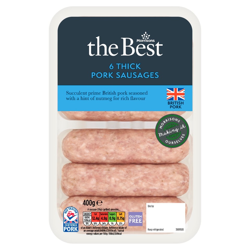 Morrisons The Best 6 Thick Pork Sausages 400g - Morrisons Online ...