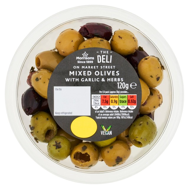 Morrisons The Deli on Market Street Mixed Olives with Garlic & Herbs ...