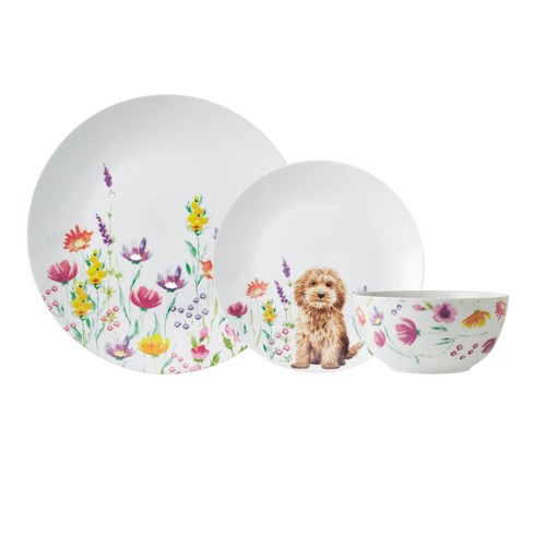 Nutmeg Home Floral Cockapoo 12 Piece Porcelain Dinner Set - Morrisons ...