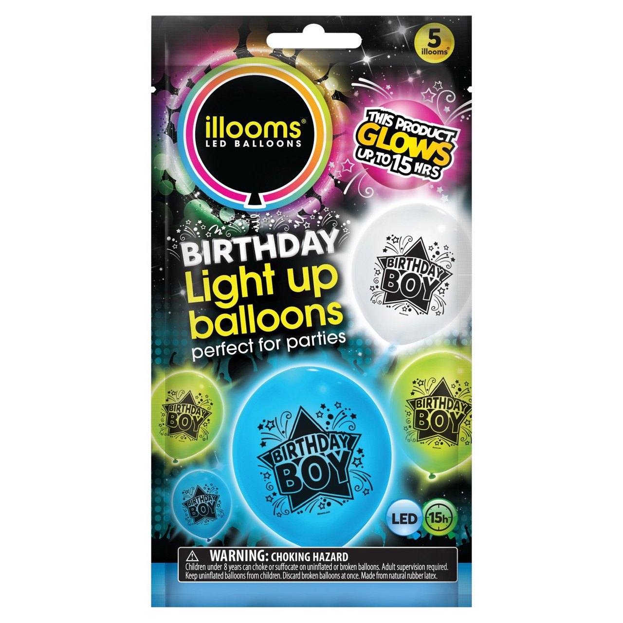 Illooms Birthday Boy Light Up Balloons 5 Pack - Morrisons Online ...