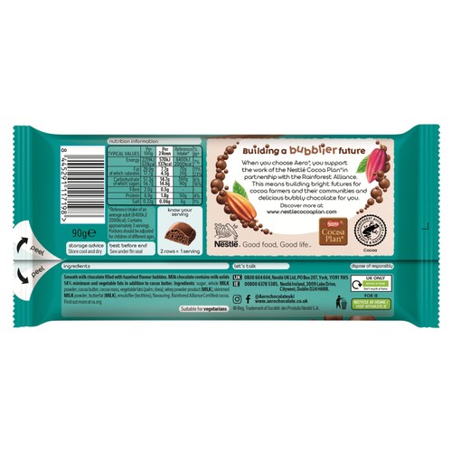 Aero Hazelnut Chocolate Sharing Bar 90g - Morrisons Online Groceries ...