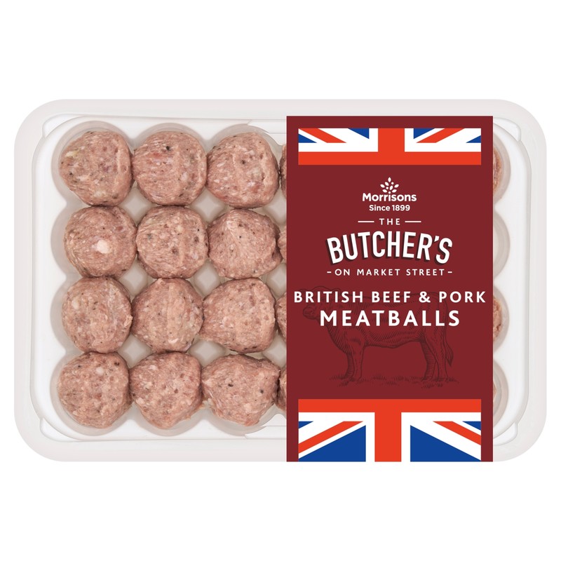 Morrisons The Butcher's On Market Street British Beef & Pork Meatballs ...