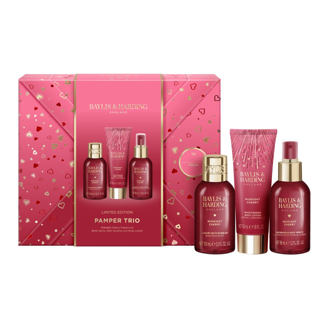 Baylis & Harding Midnight Cherry Gift Wrapped Pamper Trio Gift Set ...