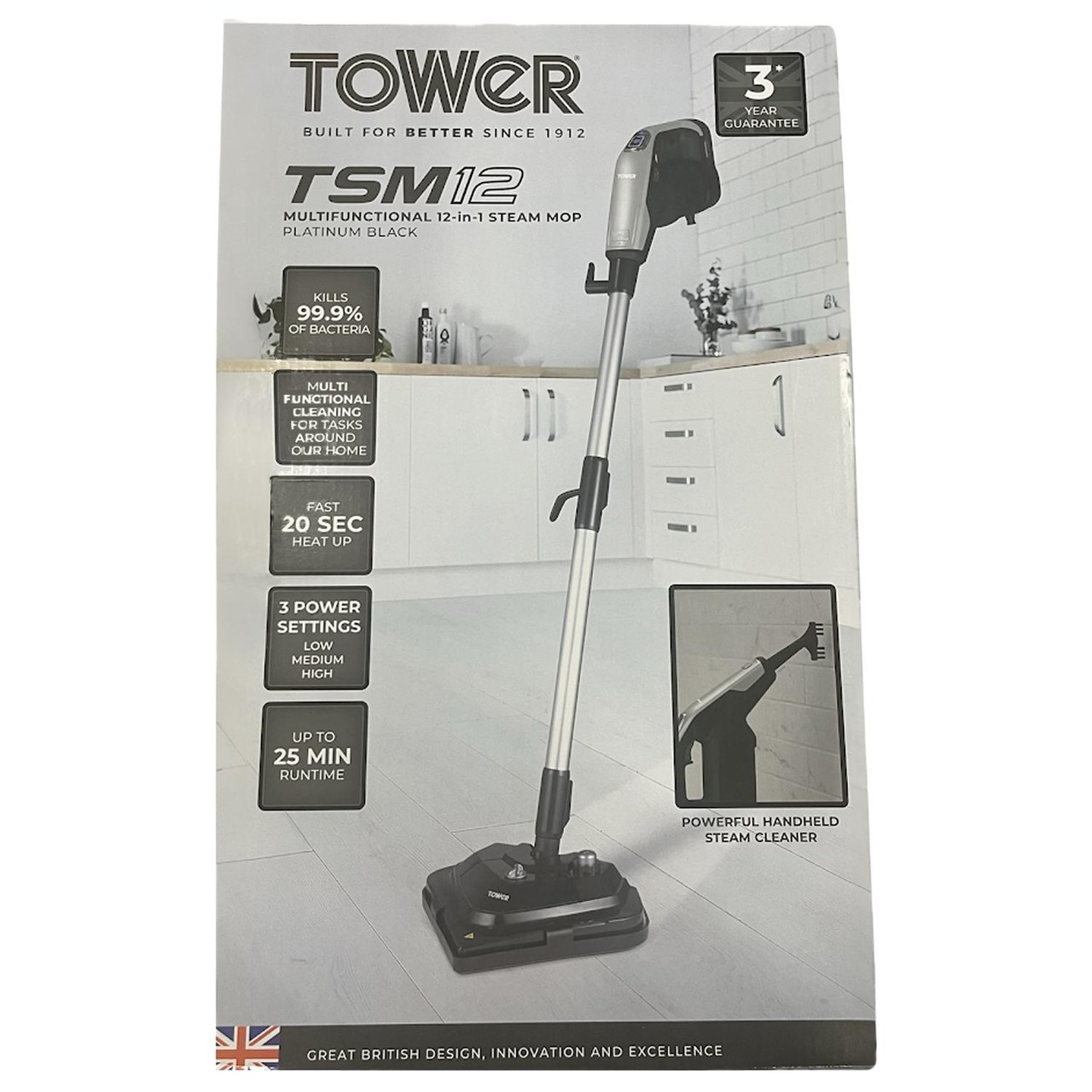 Tower Multifunction 12-In-1 Steam Mop Platinum & Black - Morrisons ...