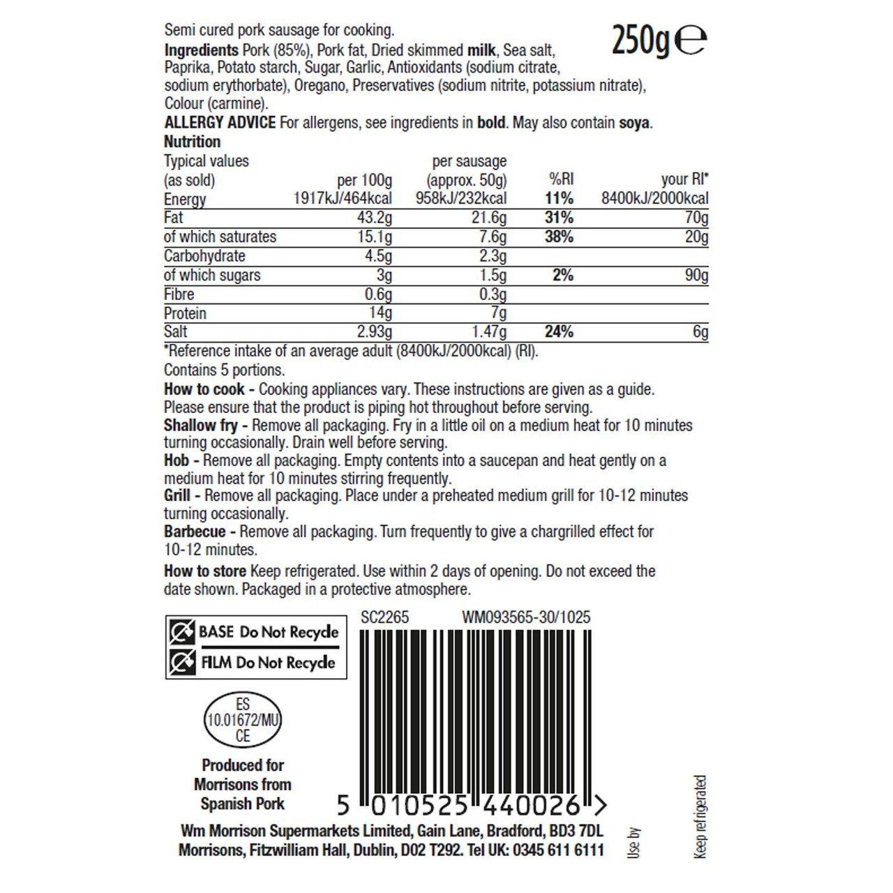 Morrisons Cooking Chorizo - Morrisons Online Groceries & Offers