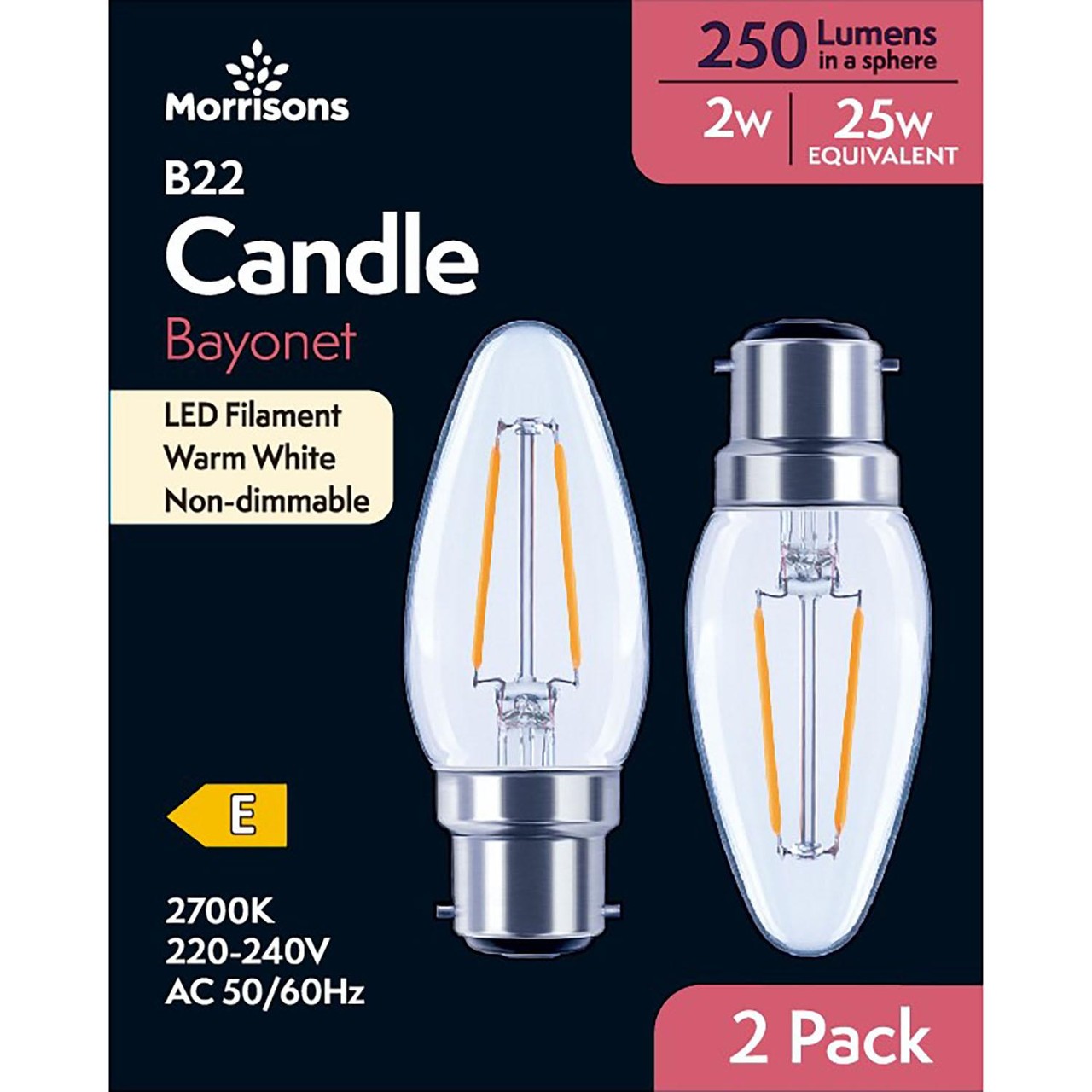 Morrisons LED Filament Candle 250 Lumens Bc 2w - Morrisons Online ...