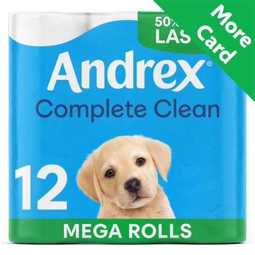 Andrex Complete Clean Toilet Tissue 12 Mega Rolls 50% More Sheets ...