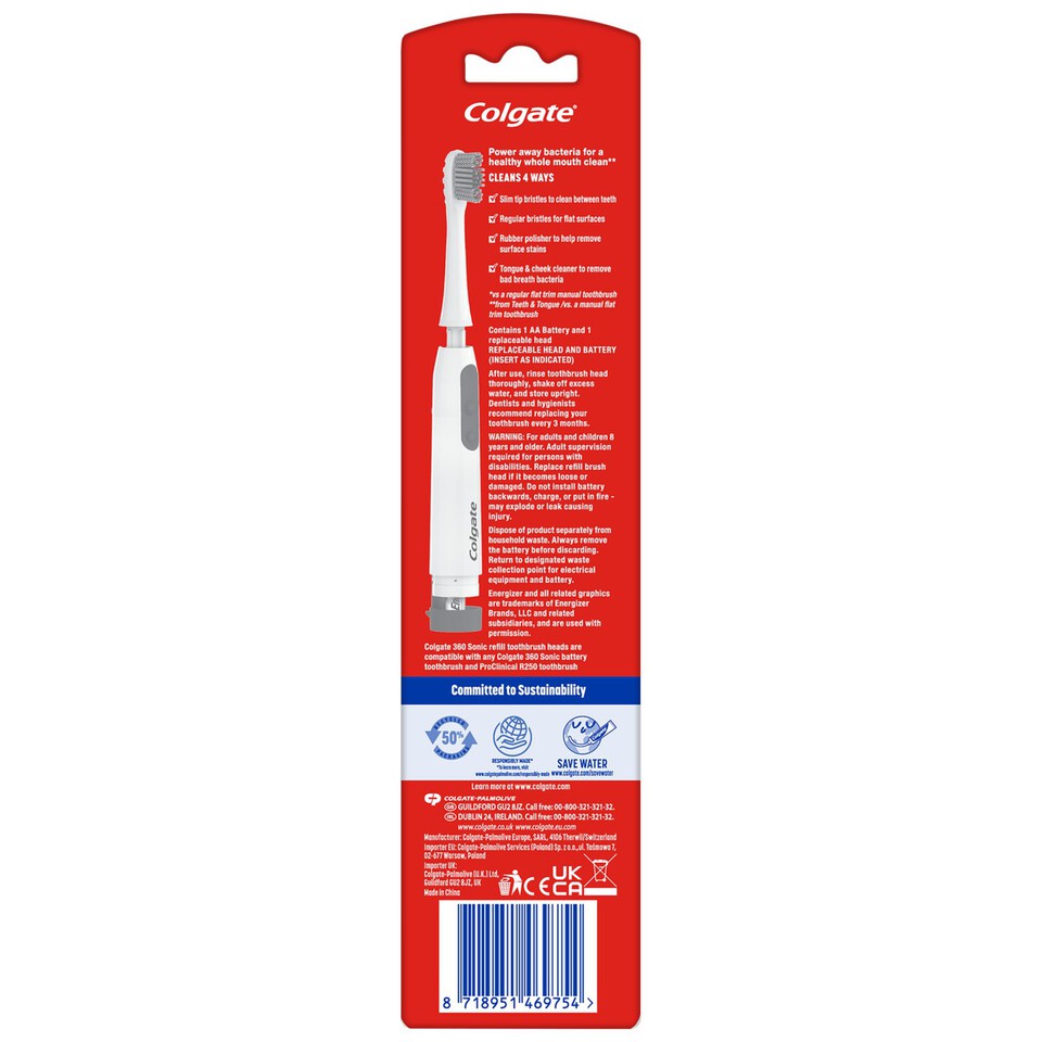 Colgate Battery 360 Sonic Floss Tip Soft Toothbrush - Morrisons Online ...