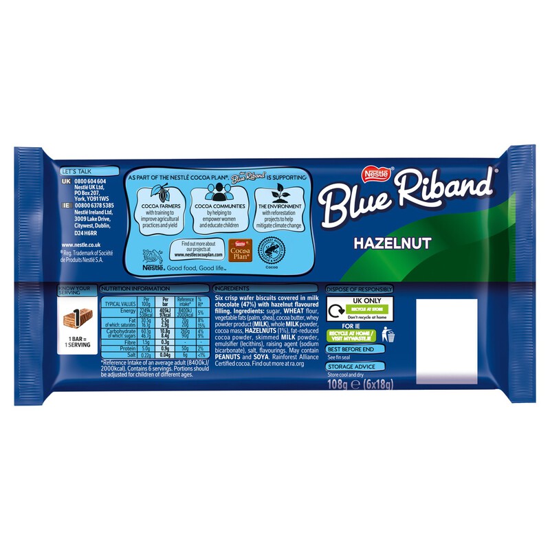 Blue Riband Milk Chocolate Hazelnut Wafer Biscuit Multipack - Morrisons ...