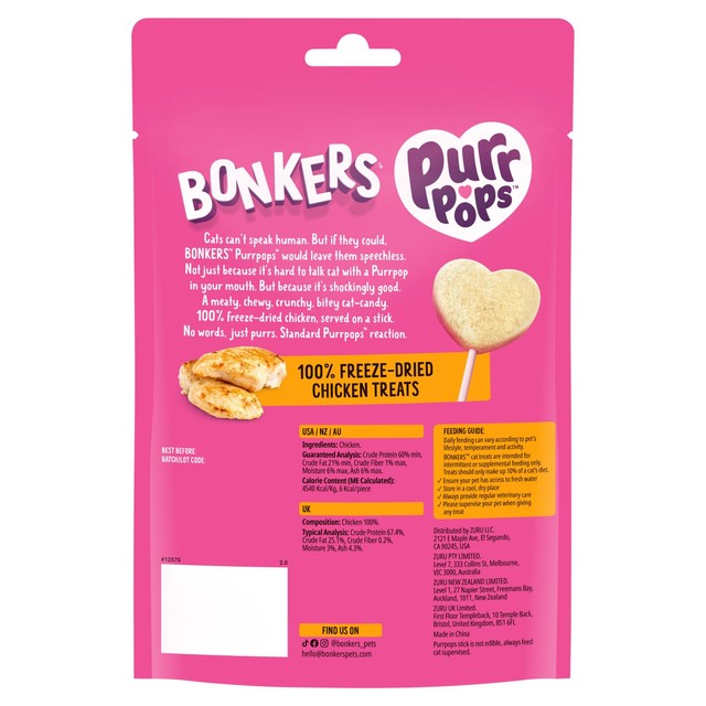 Bonkers Purr Pops Chicky Licks Freeze Dried Cat Treats 4 PAck ...