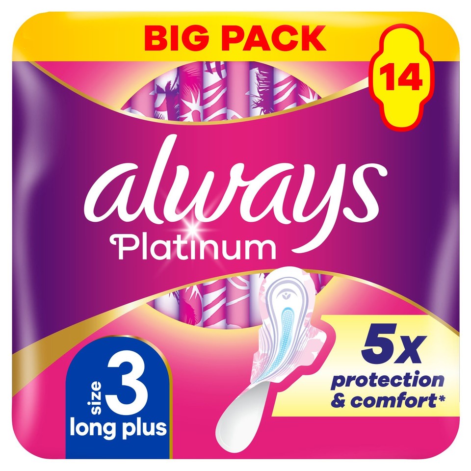 Always Platinum Sanitary Towels With Wings Long Plus Size 3 - Morrisons ...