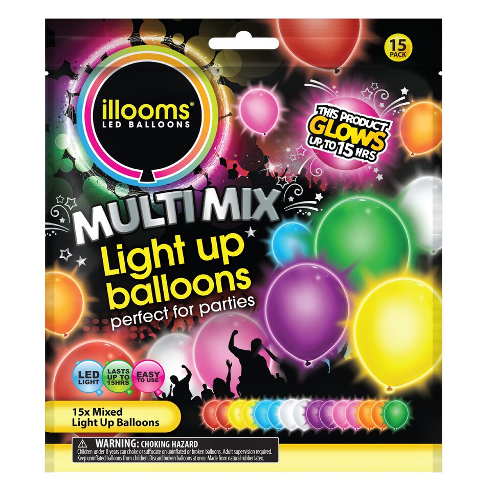 Illooms Light Up Balloons Mixed Colour 15 Pack - Morrisons Online ...
