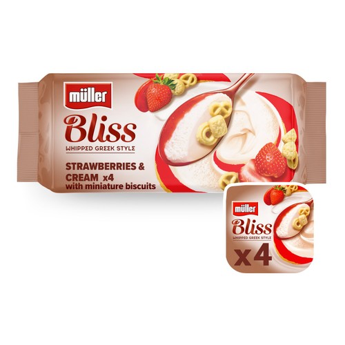 Muller Bliss Whipped Greek Yogurt with Strawberries,Cream & Biscuits ...