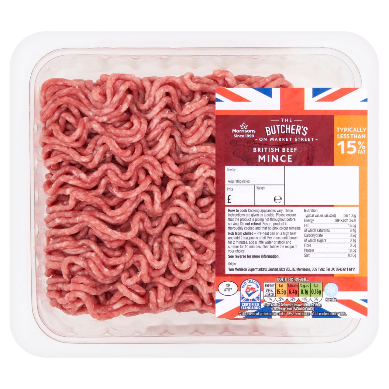 Morrisons British 15% Fat Beef Mince 500g - Morrisons Online Groceries ...