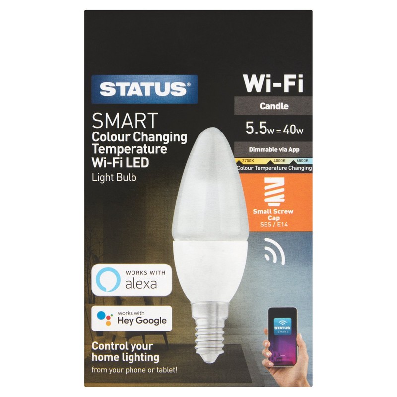 Status 5.5W SMART Wi-fi Colour Changing Temperature LED Candle Light ...