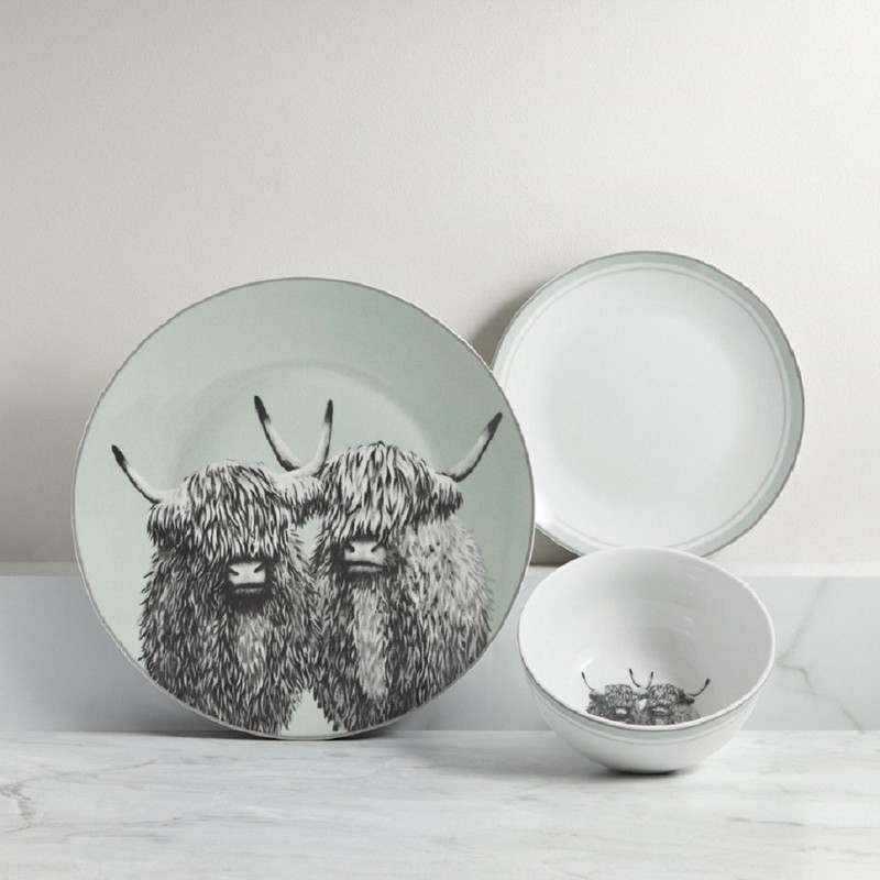 Nutmeg Home Highland Cow 12pc Porcelain Dinner Set - Morrisons Online ...