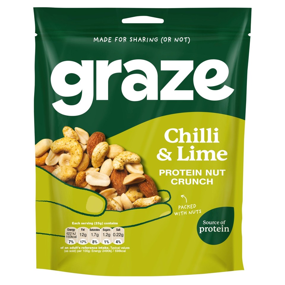 Graze Chilli & Lime Protein Mixed Nuts Crunch Sharing Bag Snack 100g ...