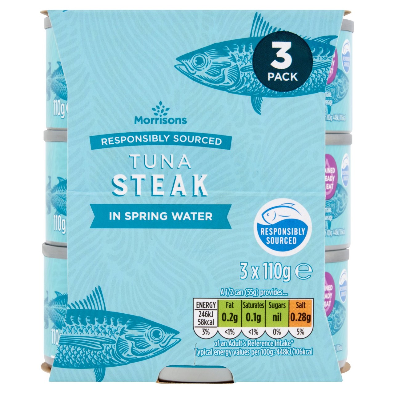 Morrisons No Drain Tuna Steak In A Little Spring Water (3x110g ...