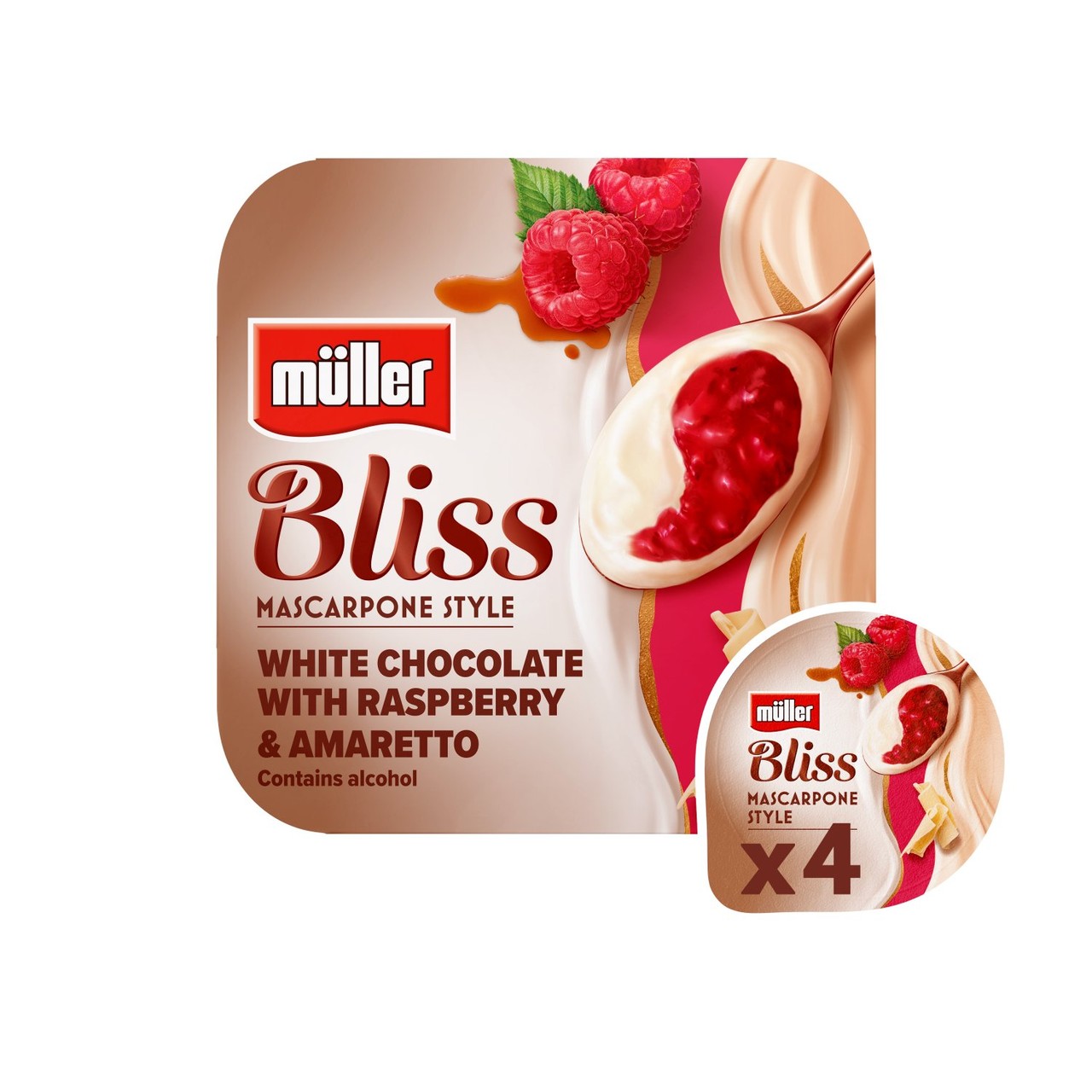 Muller Bliss Mascarpone Style White Chocolate & Raspberry Amaretto ...