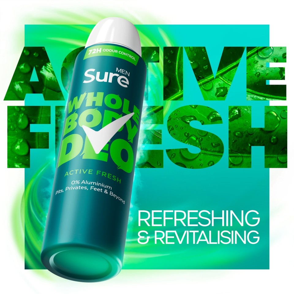 Sure Men Active Fresh Whole Body Deodorant Spray 72h Odour Control 150ml - Morrisons Online ...