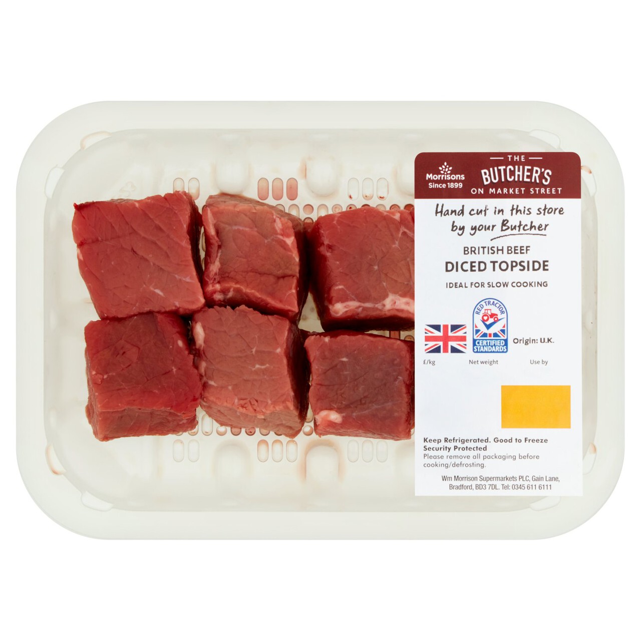 Market Street British Lean Diced Topside Beef - Morrisons Online ...