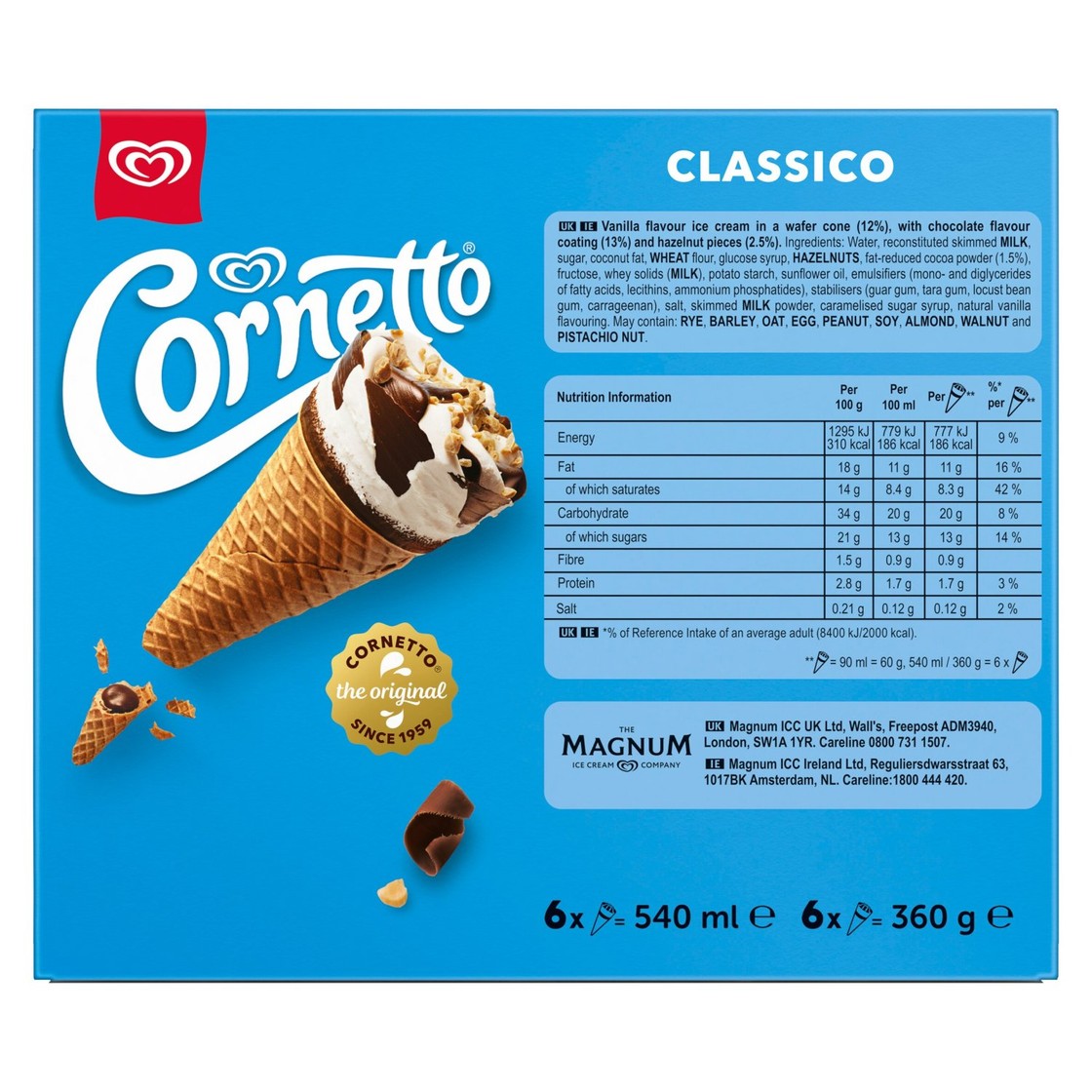 Cornetto Classico Ice Cream Cones 6 x 90ml - Morrisons Online Groceries ...