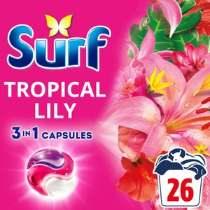 Surf 3 in 1 Laundry Washing Detergent Capsules Tropical Lily 26 Washes ...