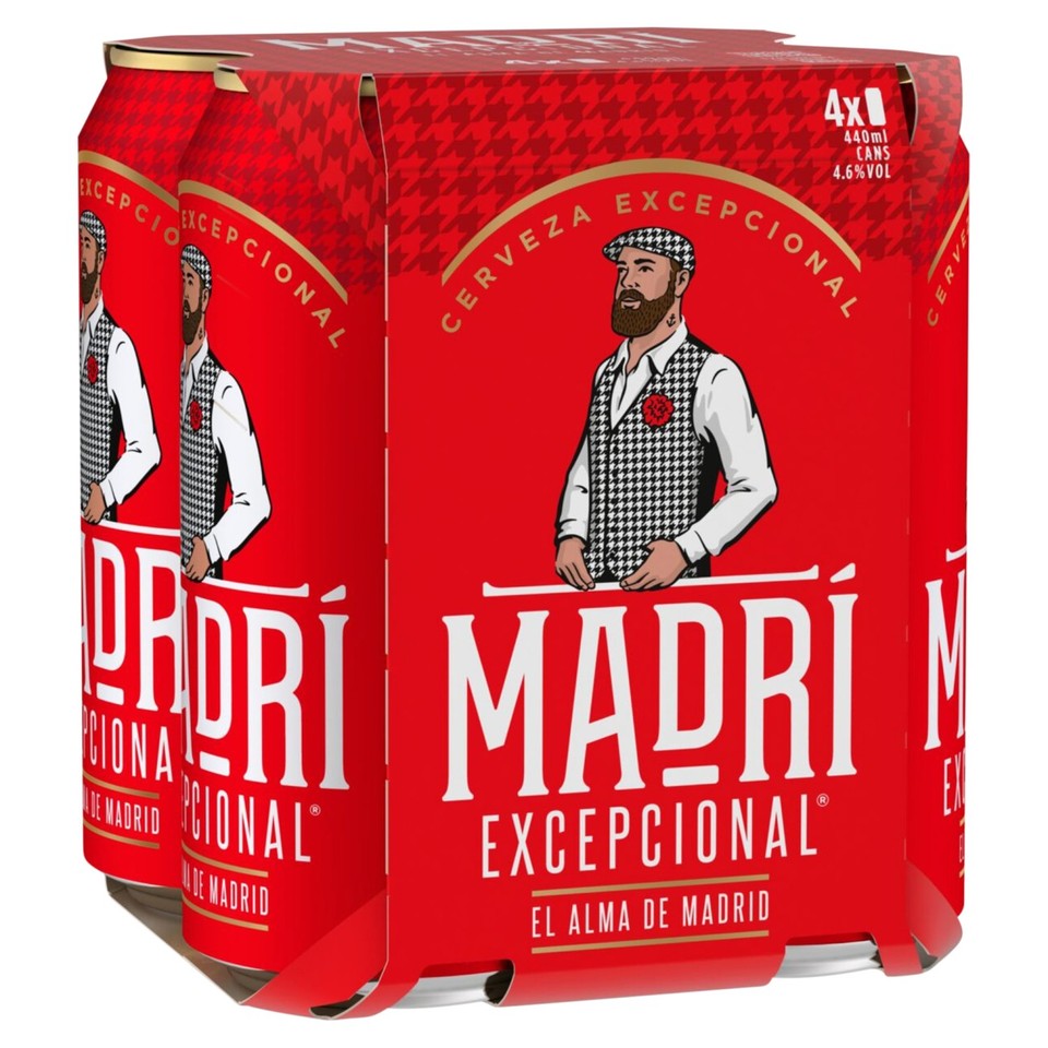 Madri Excepcional Lager Beer Cans 4x440ml - Morrisons Online Groceries ...