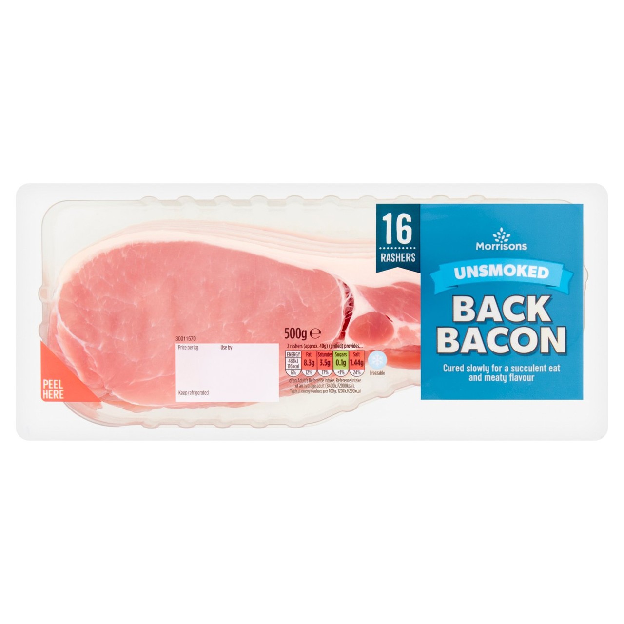 Morrisons 16 Rashers Unsmoked Back Bacon 500g - Morrisons Online ...