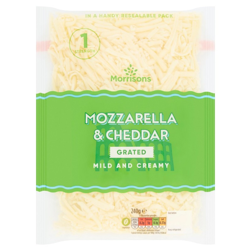 Morrisons Grated Mozzarella & Cheddar Mix 240g - Morrisons Online ...
