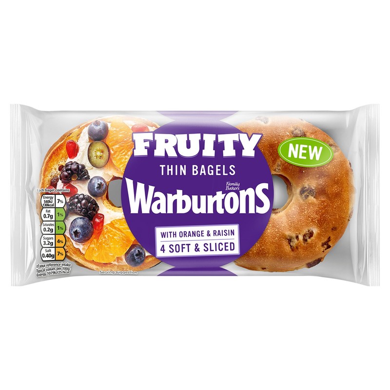 Warburtons Fruity Thin Bagels 4 Pack - Morrisons Online Groceries & Offers