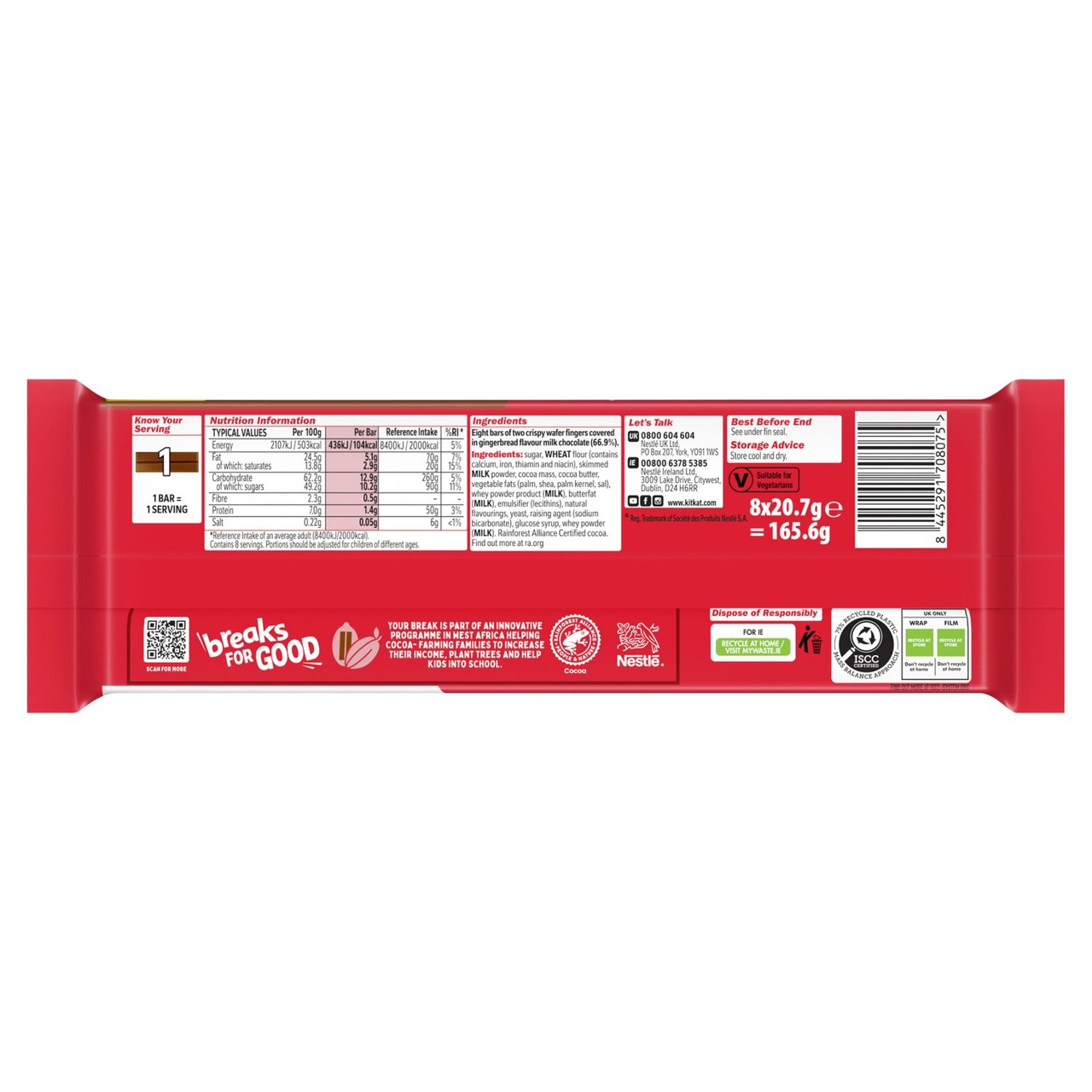 KitKat 2 Finger Gingerbread 8pk 165.6g - Morrisons Online Groceries ...