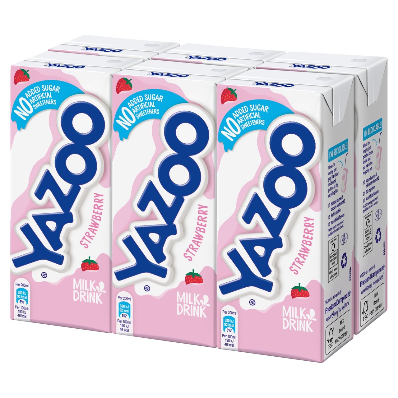 Yazoo No Added Sugar Strawberry Milk Drink 6 x 200ml - Morrisons Online ...