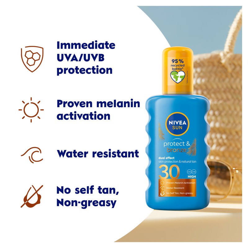 NIVEA SUN Protect & Bronze Sun Cream Spray SPF30 - Morrisons Online ...