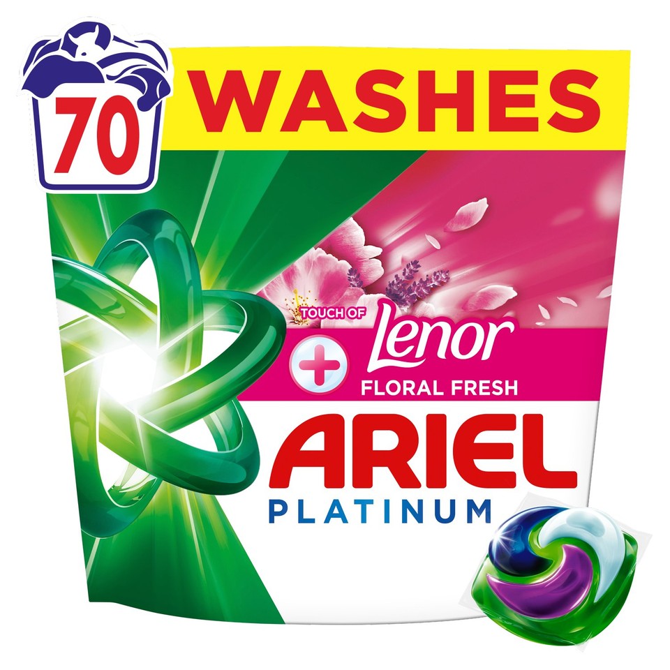 Ariel Platinum Laundry Detergent Liquid Pods +Lenor Floral Fresh 70 ...