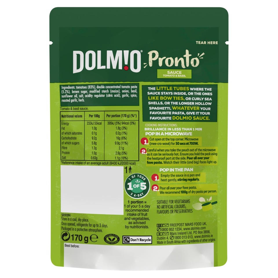 Dolmio Tomato & Basil Pouch Pasta Sauce - Morrisons Online Groceries ...