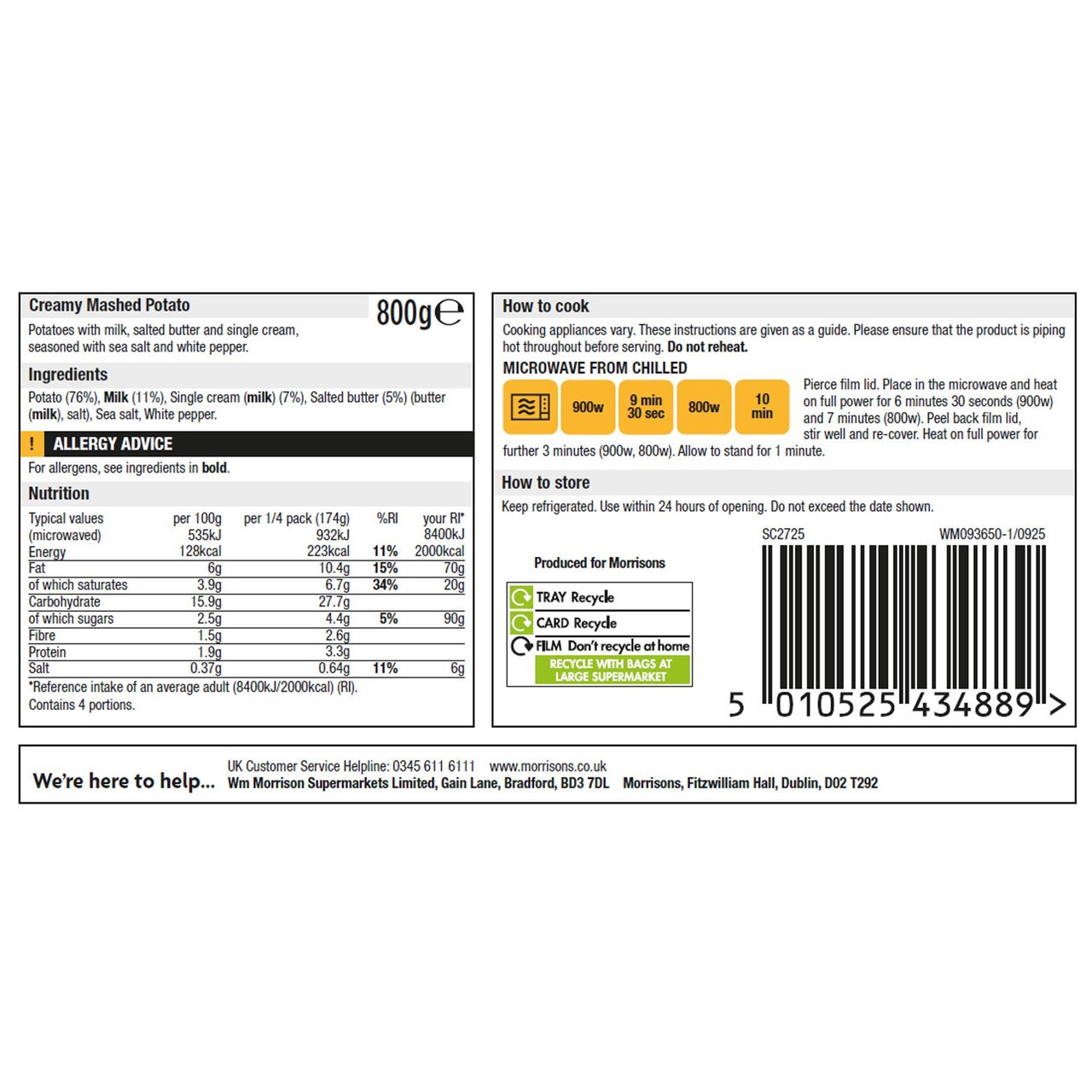 Morrisons The Best Creamy Mashed Potato 800g - Morrisons Online ...