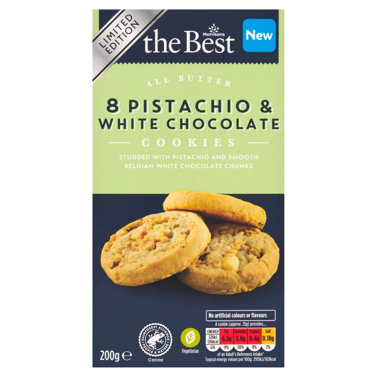 Morrisons The Best 8 All Butter Pistachio & White Chocolate Cookies ...