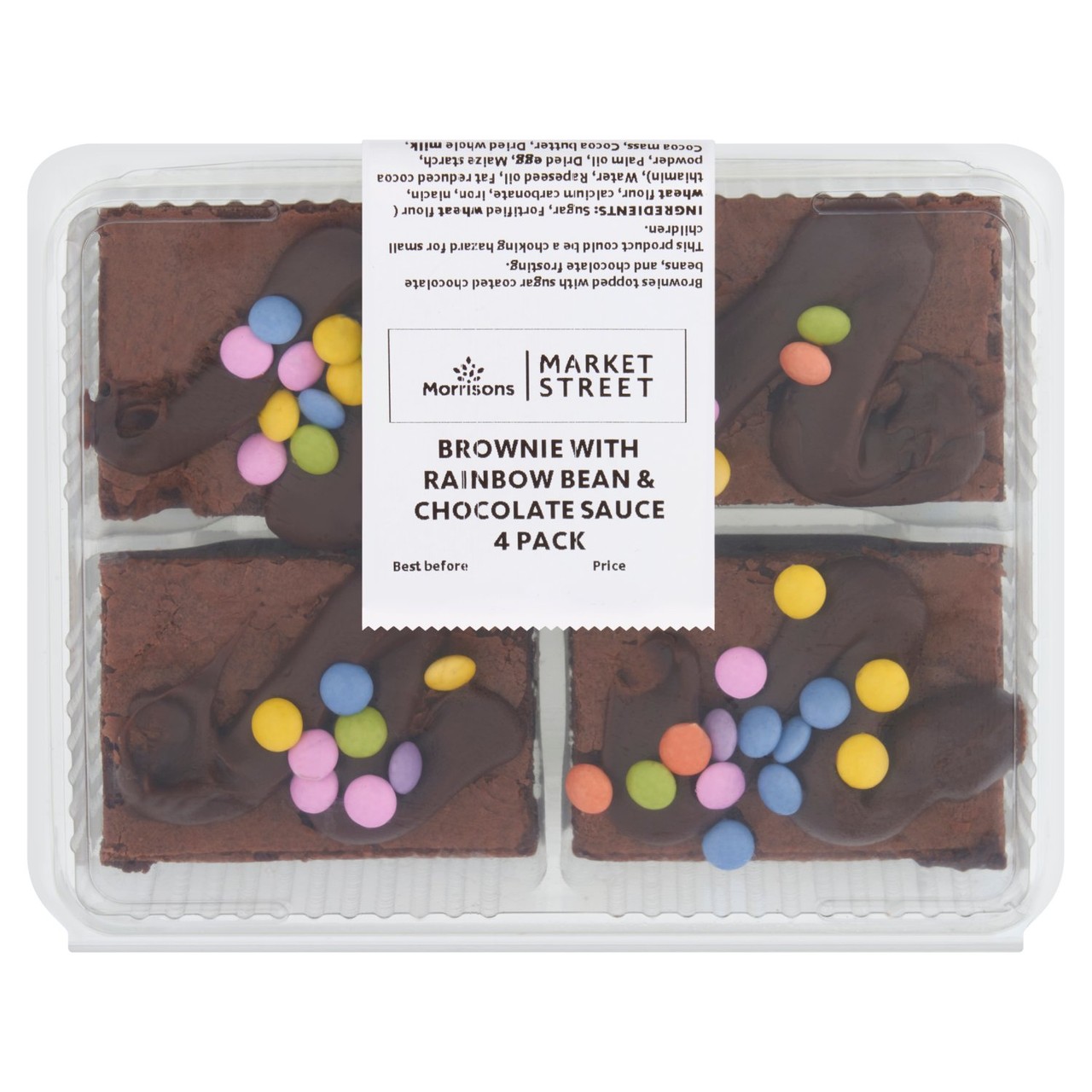 Morrisons Brownie With Rainbow Bean & Chocolate Sauce 4 Pack ...