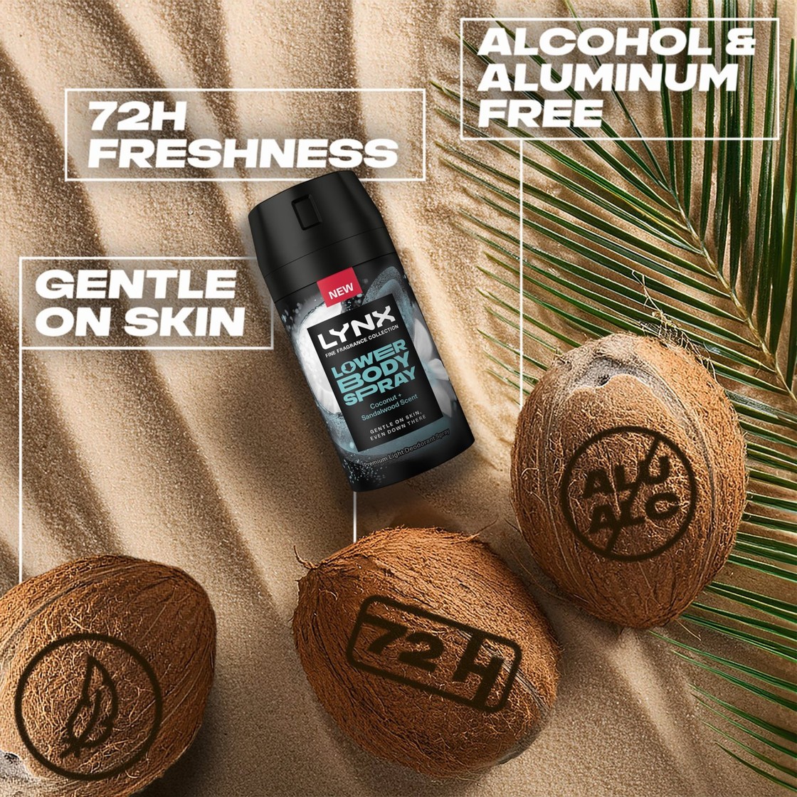 Lynx Fine Fragrance Coconut + Sandalwood 72hr Lower Body Spray 100 ml ...