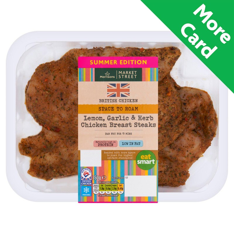Morrisons BBQ Lemon, Garlic & Herb British Chicken Breast Steaks 350g ...