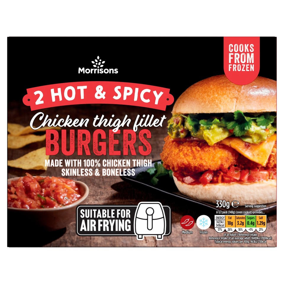 Morrisons Hot & Spicy Chicken Thigh Burgers - Morrisons Online ...
