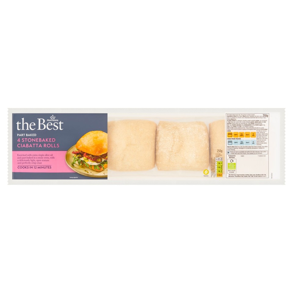 Morrisons The Best Part Baked Stonebaked Ciabatta Rolls 4 pack ...
