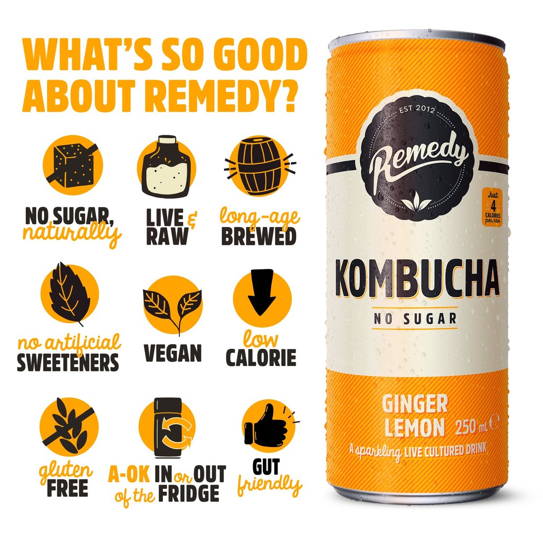 Remedy Ginger Lemon Kombucha Cans 4 x 330ml - Morrisons Online ...