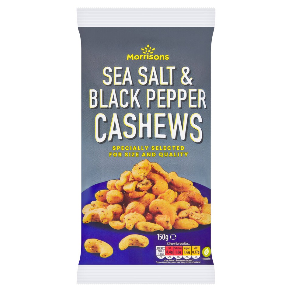 Morrisons Sea Salt And Black Pepper Cashews 150g - Morrisons Online ...